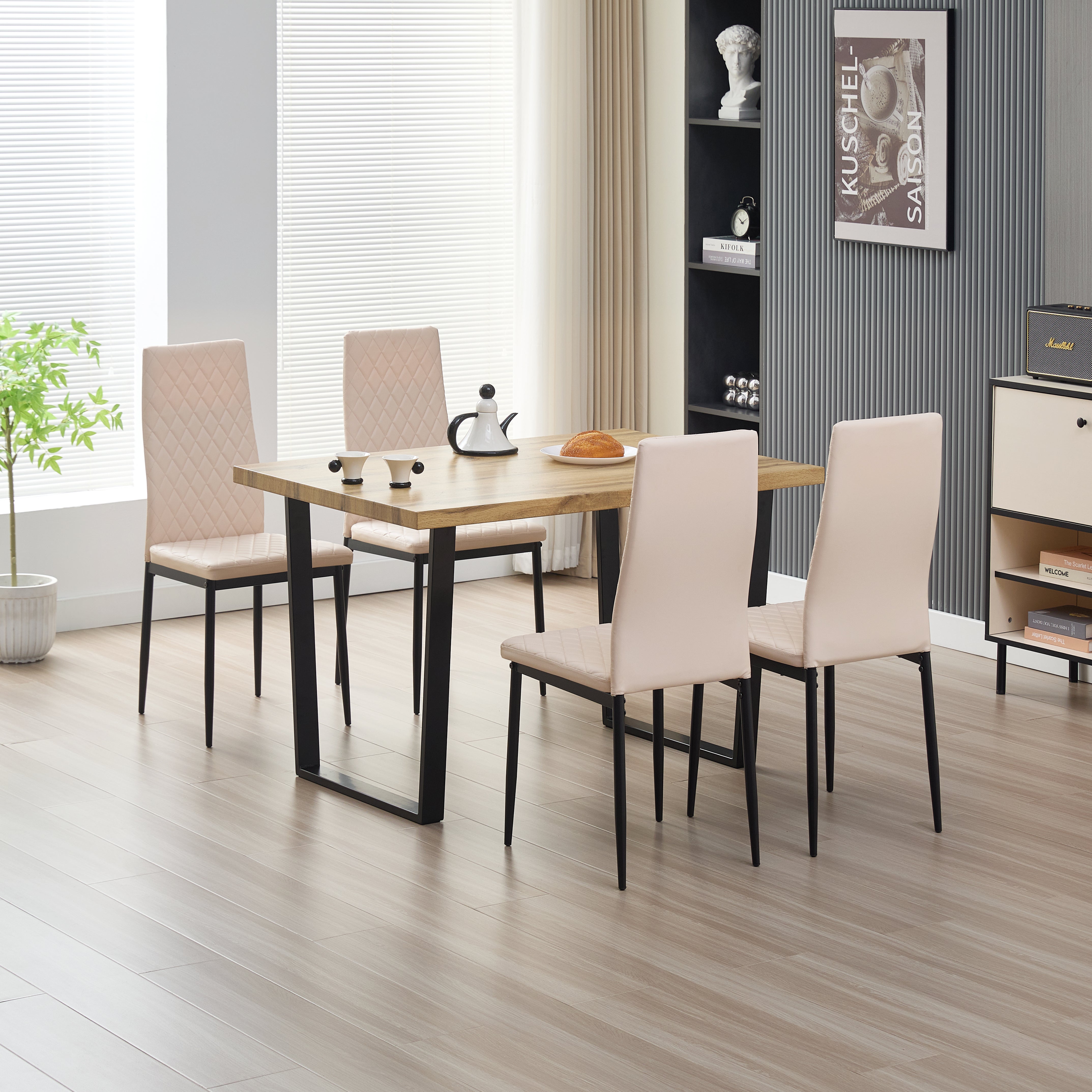 Colorado Dining Table with 4 Emily Leather Chairs